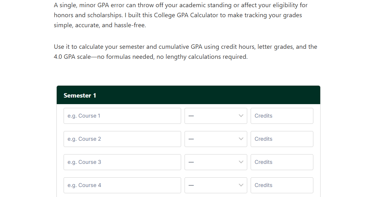 College GPA Calculator - Accurate And Quick GPA Tracking!